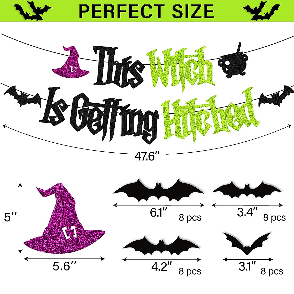This Witches is Getting Hitched Banner with 32 PCS 3D Bats Props Decoration for Halloween Bachelorette Bachelor Engagement Wedding Bridal Shower Hallows Celebration Anniversary Party Decor Supplies