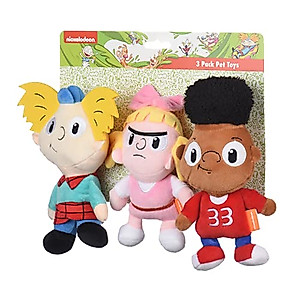 Nickelodeon for Pets Hey Arnold 3 Piece Arnold, Helga, Gerald Figure Plush Dog Toys | 6 Inch Soft Fabric Small Dog Toys - Hey Arnold Character Dog Toys for All Dogs from 90s Nickelodeon TV Show