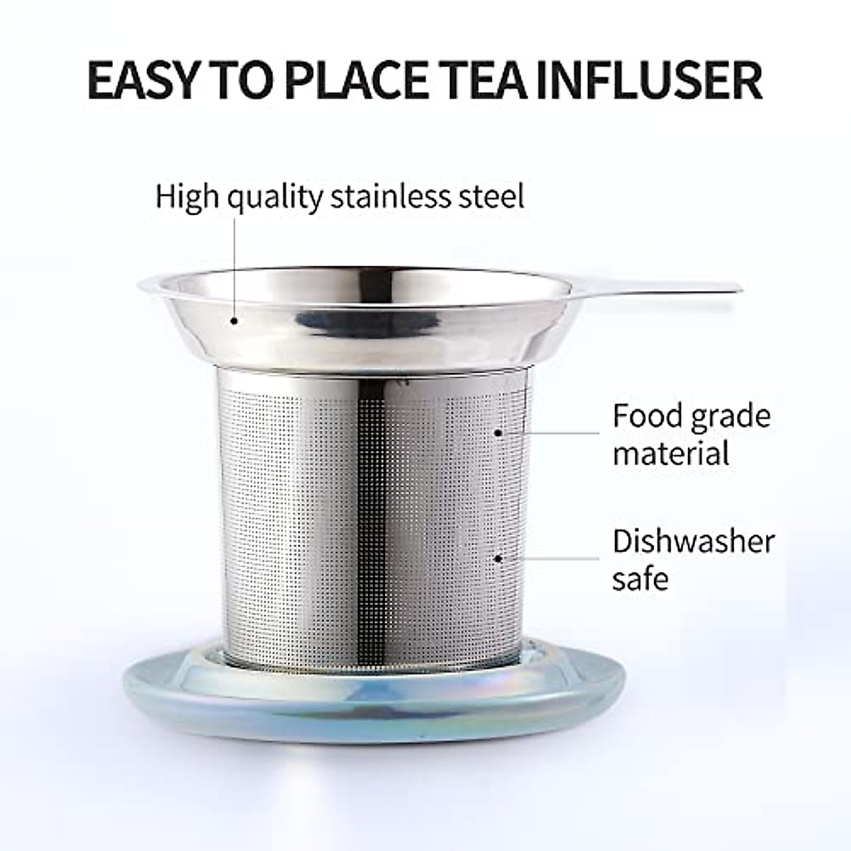 Jemirry Tea Cup with Infuser and Lid, Ceramic Cup with Lid, Tea Cup Tea Mug for Tea Lover, Porcelain Tea Strainer Cup, Tea Infuser Cup with Infuser Basket and Lid - Blue