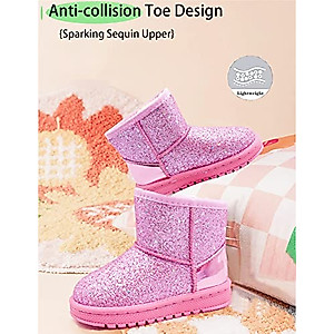 Sugmzox Girls Snow Boots Sequin Warm Winter Boots Comfort Durability Ankle Boots(Toddler/Little Kids) pink size 11