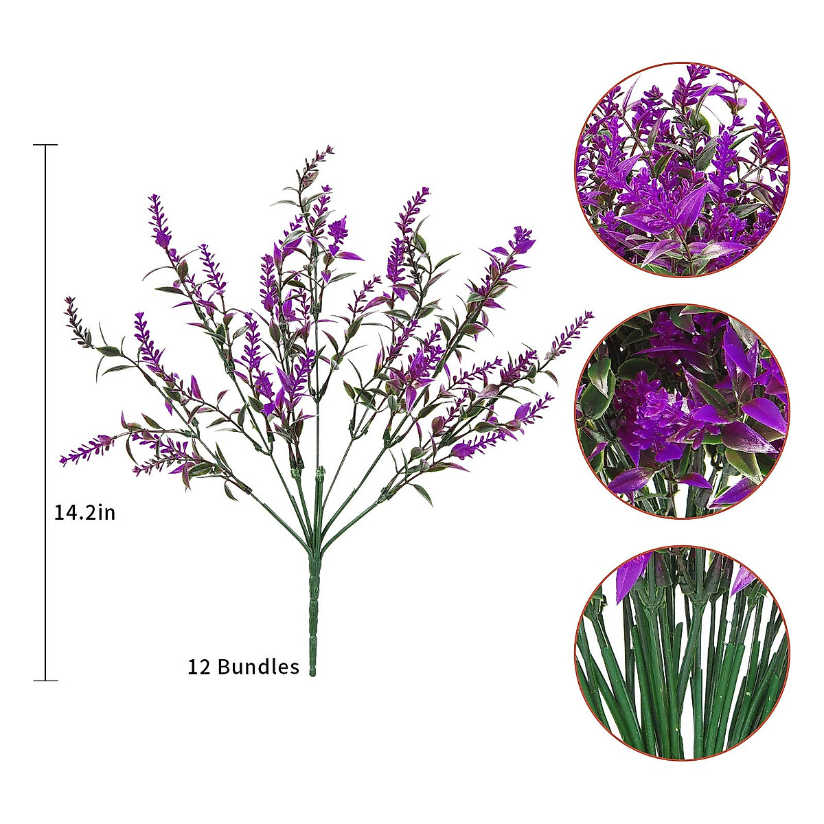 Artflower 12 Bundles Artificial Lavender Flowers Bouquet Outdoor Fake Shrubs UV Resistant Lifelike Greenery Bushes for Garden Indoor Outdoor Home Porch Box Decor (Fuchsia)