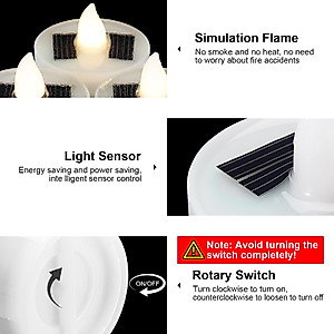 Kittmip 18 Pieces Solar Tea Lights LED Flameless Solar Candles Battery Flickering Waterproof Candles for Wedding Holiday Party Home Decor(1.5 x 1.4 Inch,Yellow Light)