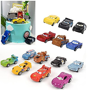 14 Pcs Miniature Car Figurines Playset, Mini Racers Car Cake Topper, Mini Car Figures Toy Cupcake Decorations for Kid Birthday Baby Shower Party Supplies