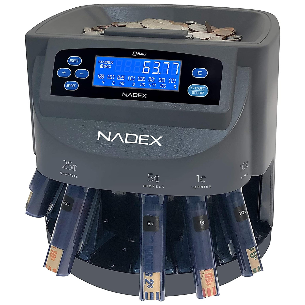 Nadex S540 Pro | Coin Counter, Sorter, and Wrapper | Sorts up to 300 Coins Per Minute | Comes with 48 Preformed Wrappers