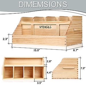 Asaultker Large Kitchen Utensil Holder for Countertop with 5 Compartments, Utensil Holder Kitchen Utensil Organizer with Handles, Wood Utensil Holder for Home Decor (Utensil Not Included)