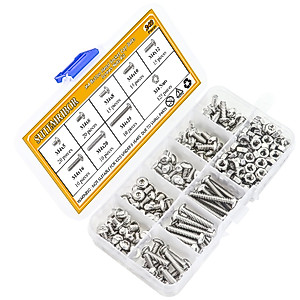 Sutemribor 240 Pieces M4 Stainless Steel Button Head Hex Socket Head Cap Bolts Screws Nuts Assortment Kit + Wrench