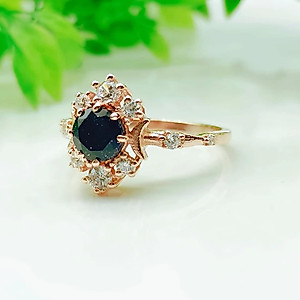 Blue Sandstone Vintage Ring Round Cut Ring Galaxy Ring Outer Space Ring Nebula Ring Bridal Wedding/Engagement Ring Rose Gold Plated Promise Ring Beautiful Handmade Gift Ring BY FOREVER GEMS & JEWELS