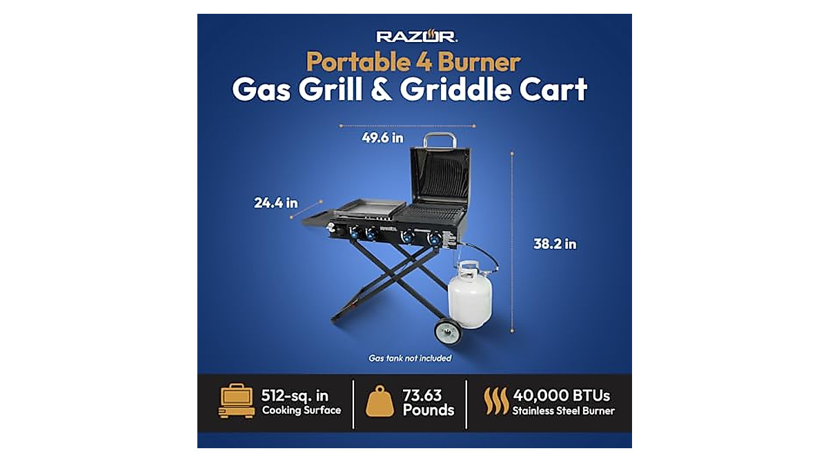 Razor Griddle Portable 4-Burner Gas Grill & Griddle
