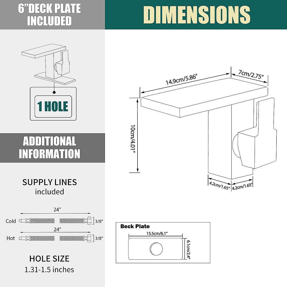 Hoimpro Matte Black Bathroom Faucet, Waterfall Vanity Faucet, Stainless Steel Sink Faucet for Bathroom and Lavatories, Side Single Handle Faucet with cUPC Water Supply Line,Deck Plate,1 or 3 Holes