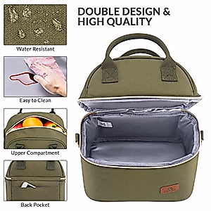 Hafmall Insulated Lunch Bag for Women Men, 9L Dual Compartment Lunch Tote Bag with Shoulder Straps, Reusable Adult Lunch Box for Work/School/Picnic, Green