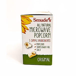 Smude's Brand All Natural Microwave Popcorn - Original | 3 Simple Ingredients – Popcorn, Smude’s Sunflower Oil, & Salt | Healthy Snack, Heart Healthy, Whole Grain | Gluten Free, Dairy Free, Non-GMO, Vegan, Kosher | PFAS-Free Bags | 1 box of 3 bags