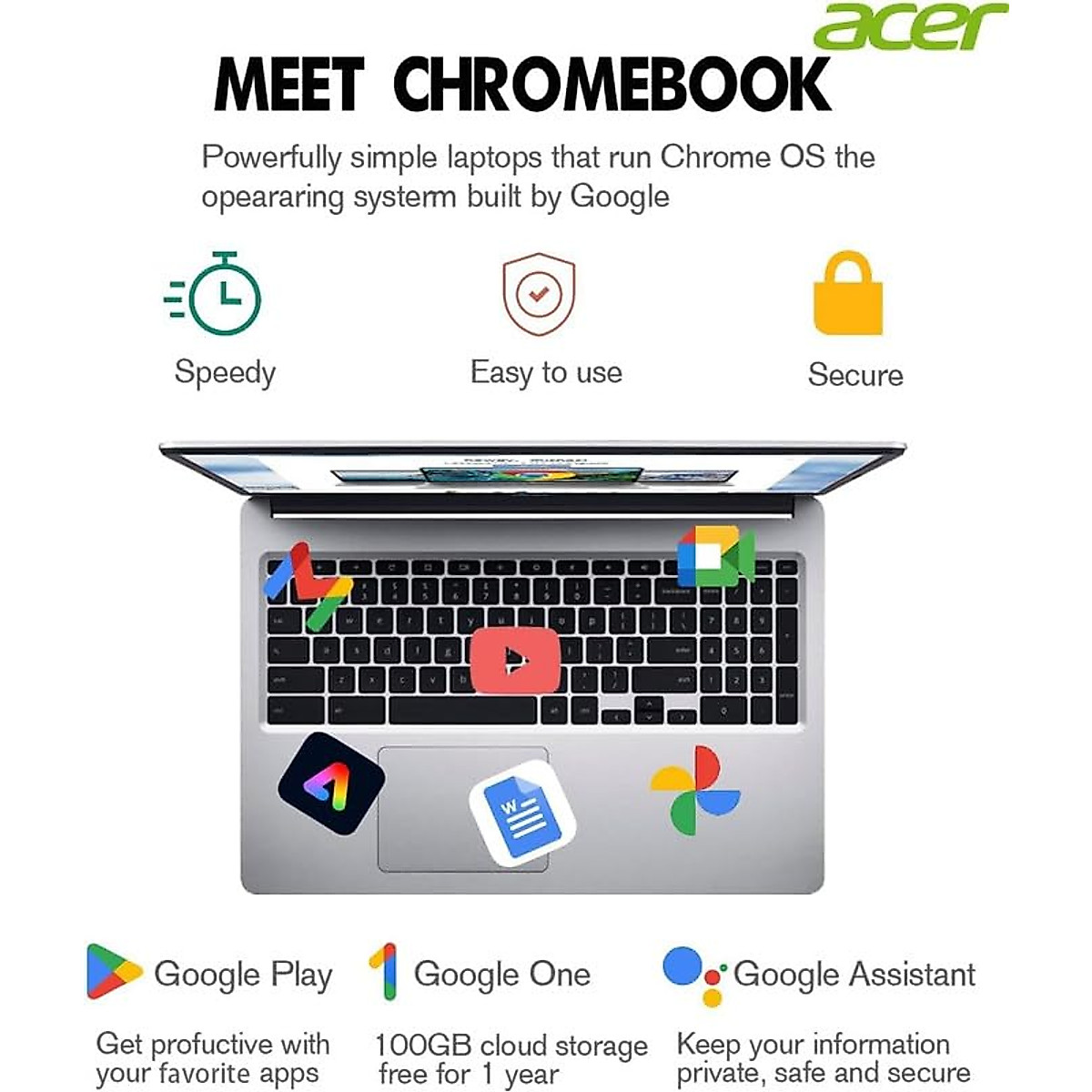 acer Chromebook Light Laptop 2023, 14" FHD Touchscreen IPS, Dual-Core Intel Celeron N4020, 4GB RAM, 128GB Storage (64GB eMMC + 64GB SD), Webcam, WiFi 5, 12+ Hr Battery, Chrome OS, w/MarxsolAccessory