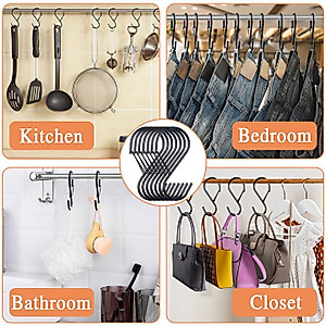 Black S Hooks Hanging Safety Buckle with Large Opening Fit Most of Rod, Heavy Duty S Shaped Closet Hooks Metal Rack Hooks for Hanging Jeans,Clothes,Purse,Plants,Kitchen Pots, Pans- 4 inch, (8 Pack)