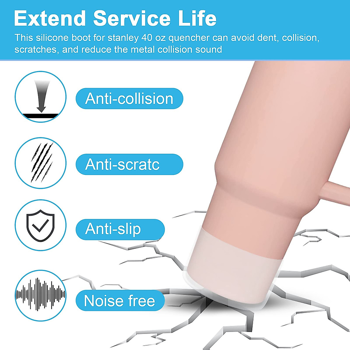 4Pack Silicone Boot for Stanley 40oz Quencher Adventure & Stanley IceFlow 30oz 20oz, Reduces Noise Scratches Protective Cup Bottom Sleeve Cover Compatible with Stanley Cup Accessories (Transparent)