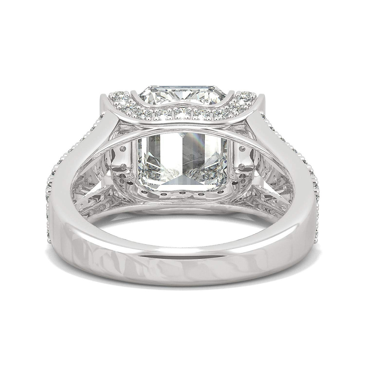 Charles & Colvard Created Moissanite 10x8mm Emerald Cut Fashion Ring for Women | 4.5 cttw DEW | Lab Grown | Solid 14K White Gold with Rhodium | Size 7