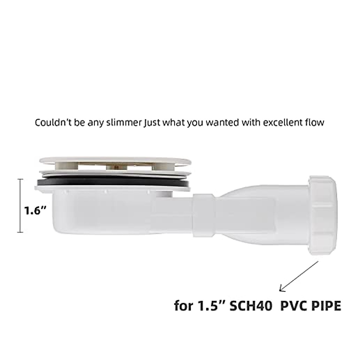 Low Profile Shower Drain Chrome Plated ABS Shower Tray Siphon Slim Drain 90mm 36 L/min Water Flow, Low Profile p Trap Side Drain