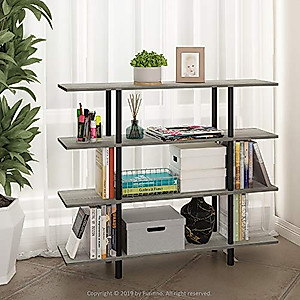 Furinno Turn-N-Tube 4-Tier Wide Display Shelf, French Oak Grey/Black