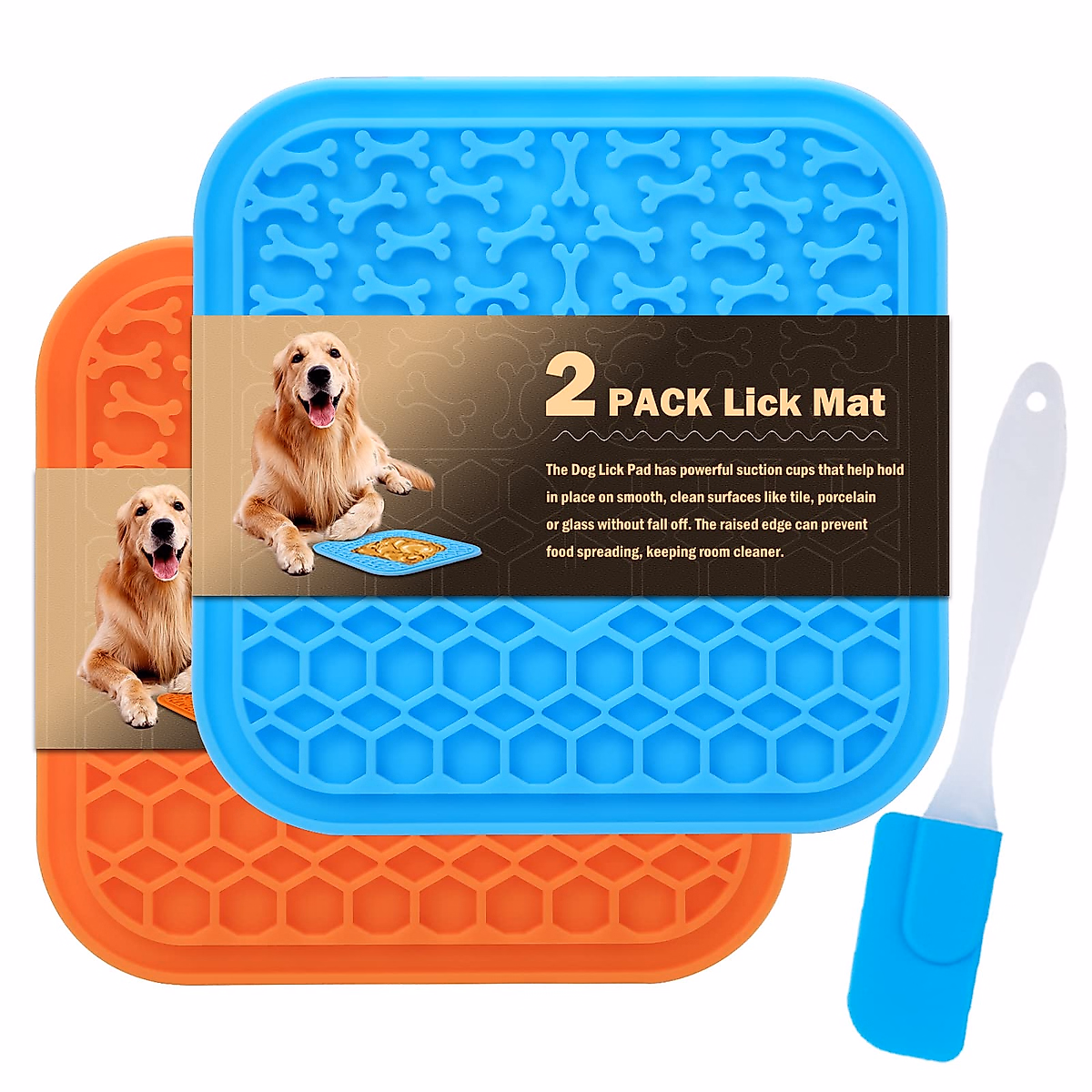 Lick Mat for Dogs - Slow Feeder Licking Mat with Suction Cups for Peanut Butter, Food Treats & Yogurt - 2 Pack