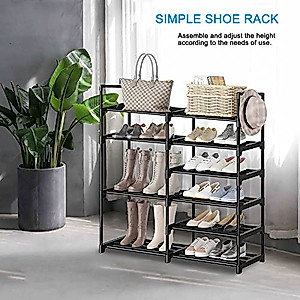 KIMCHOMERSE Shoe Rack, 6 Tiers Shoe Storage Organizer Shelf, Adjustable Light Metal Tubes Shoe Stand, Durable Large Free Standing Shoe Rack for Closet Doorway Hallway Entryway -Black