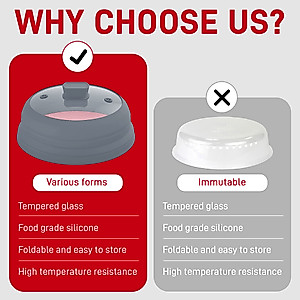Microwave Splatter Cover Glass - Collapsible Microwave Splatter Cover for Plate & Bowl - Tempered Glass Top, Food-Grade Silicone Dome with Heating Vents & Heat-Safe Handle