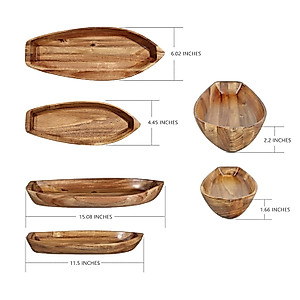 C-Joy Wood Decorative Wooden Tray, Nature Acacia Solid Wood Serving Bowls,for Desserts Fruits Salad or House Ornament, Functional and Collectible Furnishing Articles. (Lucky Boat (2 of Set))