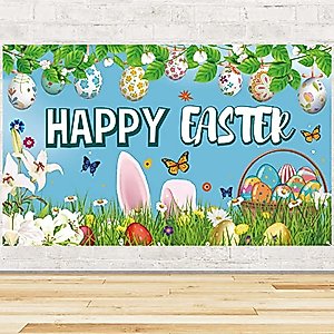 Trgowaul Easter Decorations Bunny Egg Rabbit Banner for Easter Party, Happy Easter Decorations for the Home, Colorful Easter Banner Outdoor Indoor Easter Party Supplies Decorations for Office