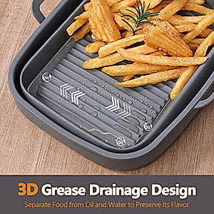 Vangerute Collapsible 2-Pack Air Fryer Silicone Liners for 8QT & 10QT NINJA Foodi Dual, Rectangular Air Fryer Silicone Pot, Reusable Silicone Air Fryer Basket for Air Fryer Accessories(Gray)