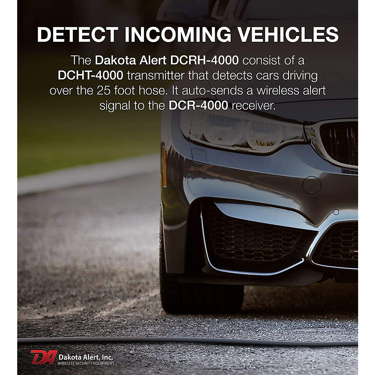 Dakota Alert Driveway Alarm System - DCRH-4000 with One Mile Wireless Range- DCR-4000 Receiver & DCHT-4000 Transmitter Box with 25' Rubber Hose, Drive Thru Sensor & Signal