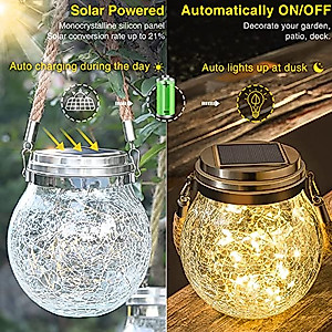 ROSHWEY Solar Lantern, 2 Pack Garden Decor Waterproof Outdoor Lanterns with 30 LED Christmas Decorations Solar Lights Patio Hanging Lights for Backyard Fence Pathway, Warm White