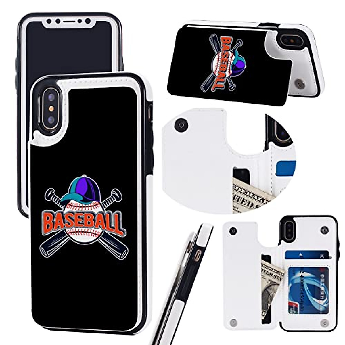 I Love Baseball Wallet Phone Cases Fashion Leather Design Protective Shell Shockproof Cover Compatible with iPhone X/XS
