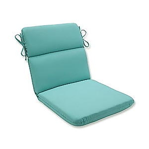 Pillow Perfect Pompeii Solid Indoor/Outdoor One Piece Chair Cushion Deep Seat, Weather and Fade Resistant, Round Corner - 40.5" x 21", Blue