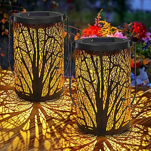 Solar Lantern Outdoor Lights for Decorative Atmosphere Hanging Garden Lantern Cylindrical Table Lamp Night Light Warm Lighting for Courtyard, Party, Walkway,Terrace, Garden, Lawn (2 Pack)