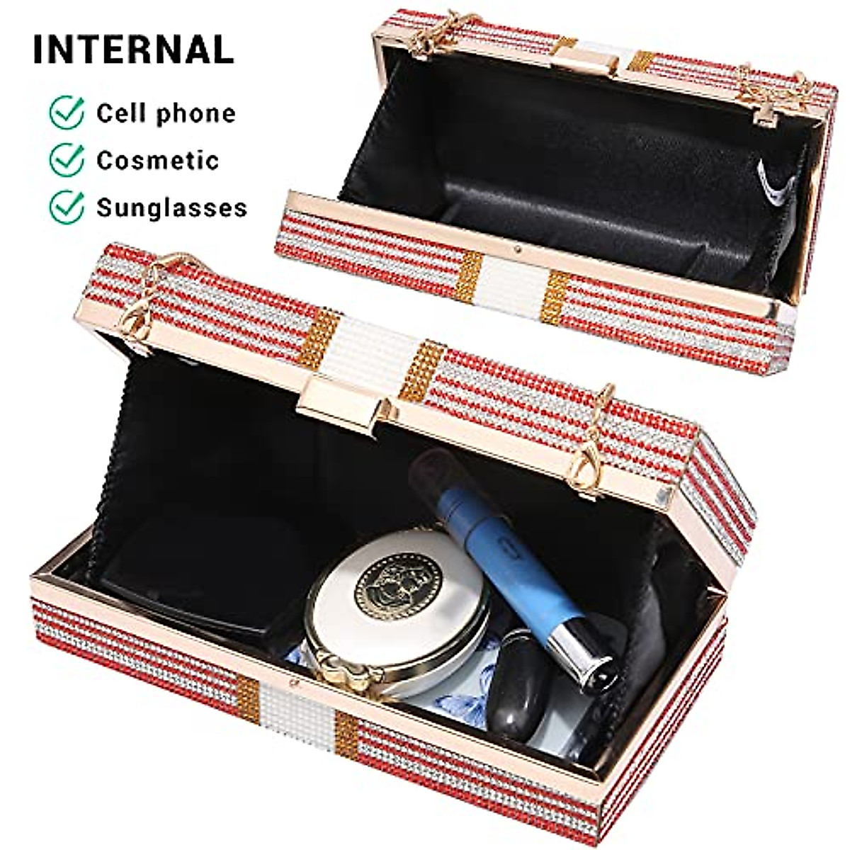 Money Clutch Purses for Women, Stack of Cash Dollars Crystal Clutch Purses (Red)