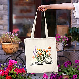 Kimoli Canvas Aesthetic Tote Bag for Women with Interior Pocket Book Totes Shopping Shoulder Bag Reusable Grocery Bags (Style-B)