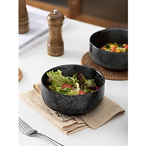 Kanwone Ceramic Bowls - 32 Ounce Bowl Set for Cereal, Salad, Noodle and Soup, Japanese Noodle Bowls - Set of 4, Black, Microwave and Dishwasher Safe