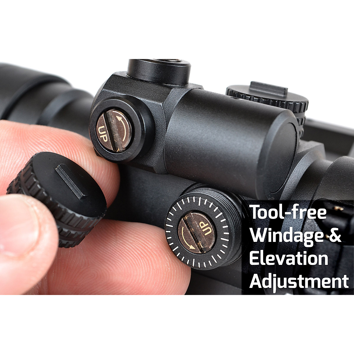 AT3 LEOS Red Dot Sight with Integrated Laser & Riser - 2 MOA Red Dot Scope with Flip Up Lens Caps
