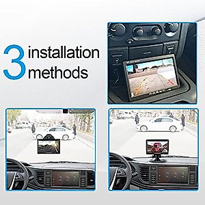 Hikity 7 inch Vehicle Backup Camera Monitor only, Quad Split HD LCD Display Screen, Car Monitor for SUV Van RV Truck, V1/V2/V3/V4 Video Input, 9V/36V + Headrest Mounting Bracket & Dash Stand