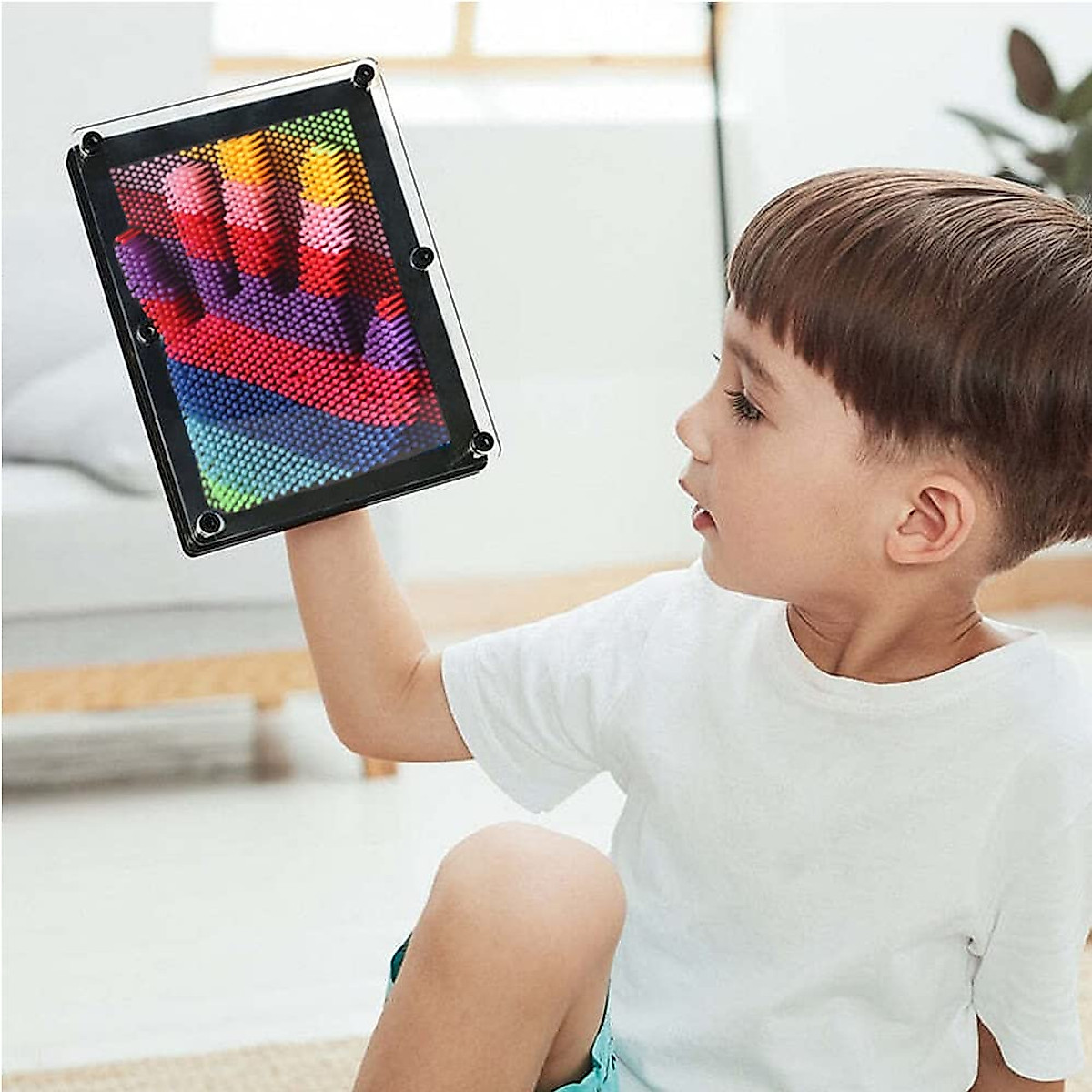 Sharkwill 3D Pin Art Sensory Toy Rainbow Needles Fidget Palm Board Extra Large(6 x 8 Inches) Arouse Sense of Imagination Innovative Boundless Creativity