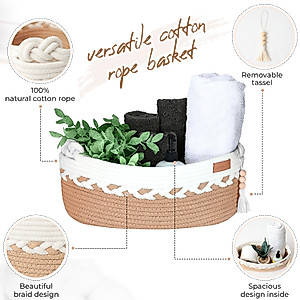 Bathroom Basket - Spacious Toilet Paper Basket for Back of Toilet - 14" x 6.5" x 5" Back of Toilet Basket - Toilet Basket Tank Topper w/Removable Tassel - Braided Toilet Tank Basket w/Knot Handles