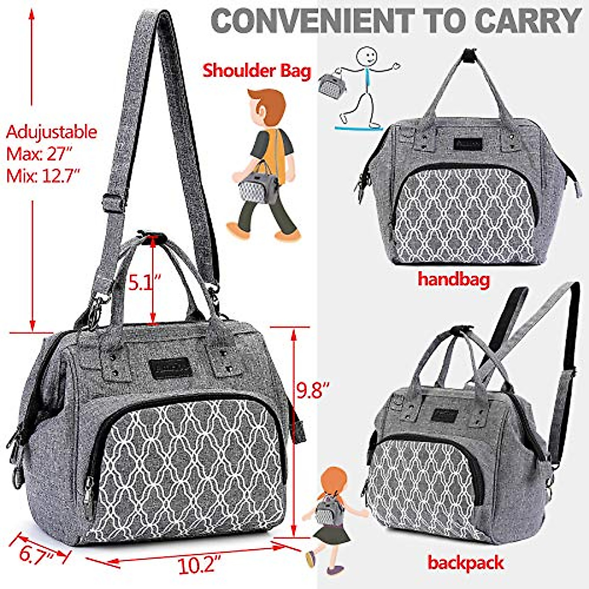 AmHoo Lunch Bag for women Lunch Boxes Insulated Leak-proof Meal Prep Cooler Tote Bag Double YKK Zippers Waterproof Black