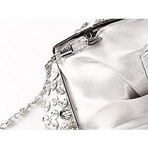 Tmore Beaded Sequin Design Flower Evening Purse Large Clutch Bag (Silver)