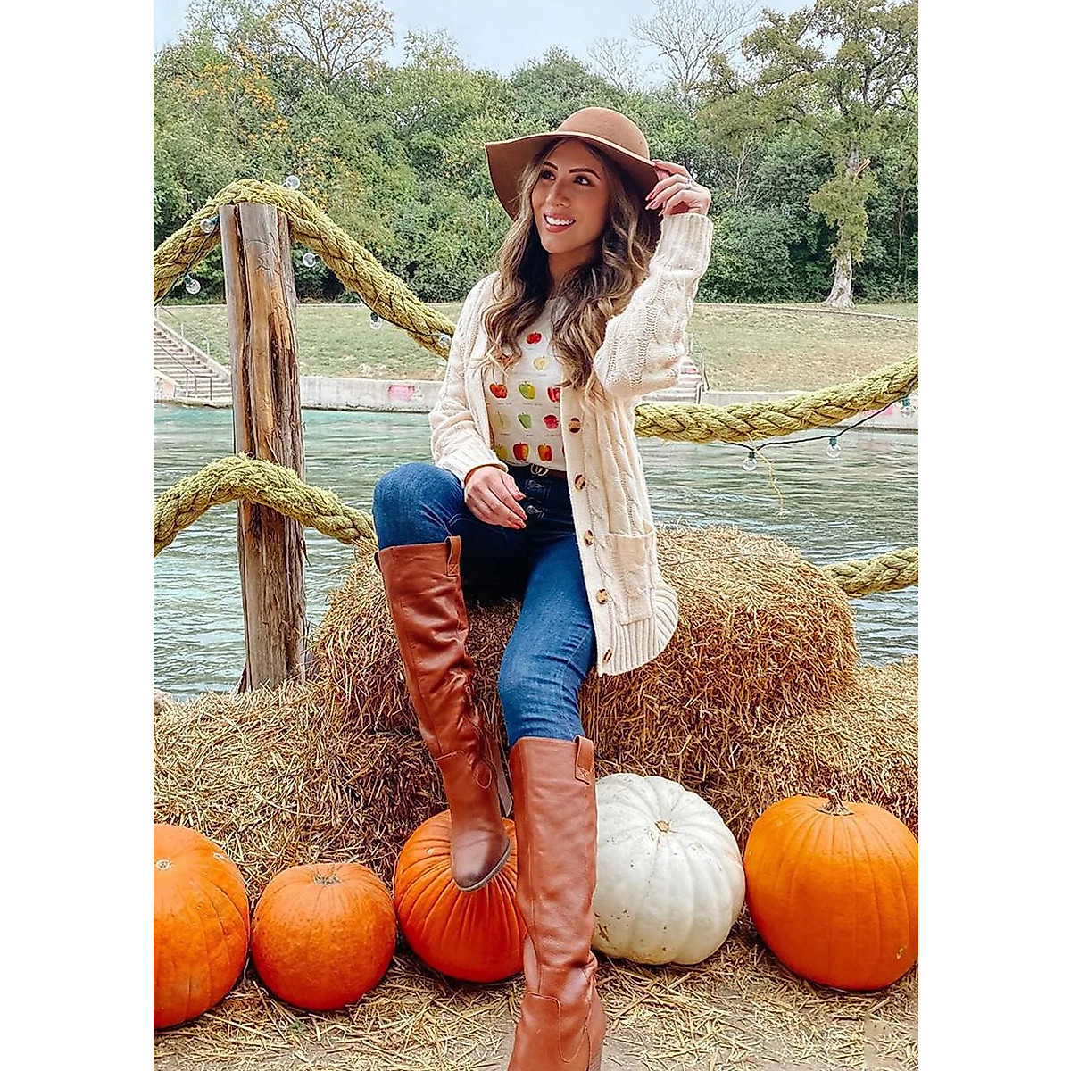 PRETTYGARDEN Women's Open Front Cardigan Sweaters Fashion Button Down Cable Knit Chunky Outwear Coats (Beige,Small)