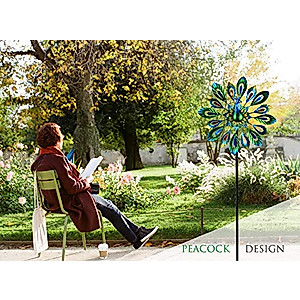 MUMTOP Wind Spinner 51" Peacock Double Wind Sculpture is Suitable for Decorating Your Patio, Lawn & Garden