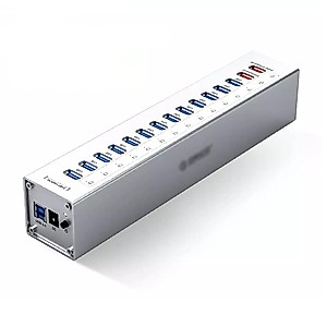 SHYPT Aluminum 13 Port Multi USB3.0 HUB Splitter with 12V/5A Independent Power Supply 2 Charging Port