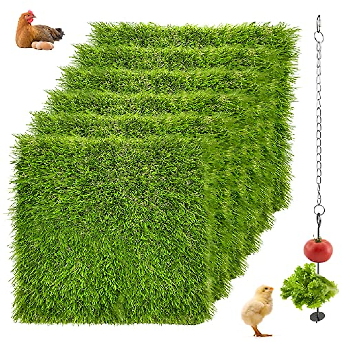 Oziyrnka Chicken Nesting Pads, 6Pcs 12"x12"x1.22" Washable Plastic Nesting Pads for Chicken Coop+ Chicken Veggies Holder for Hens 1pcs, Nesting Box Pads for Chicken Coop, Reusable Chicken Box Nesting