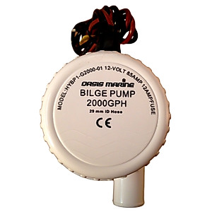 OASIS MARINE 2000 GPH 12v Bilge Pump Submersible Boat Water Pump Marine Plumbing 1-1/8 hose outlet (29 mm)
