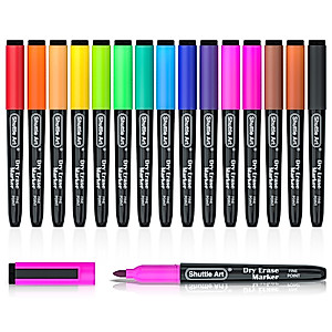 Dry Erase Markers, Shuttle Art 15 Colors Magnetic Whiteboard Markers with Erase,Fine Point Dry Erase Markers Perfect For Writing on Whiteboards, Dry-Erase Boards,Mirrors for School Office Home