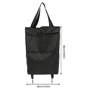 Trolley Bag Wheels Foldable Grocery Bag Reusable Shopping Cart Utility Tote Laundry Travel Portable Lightweight Bag (Black)