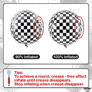 KatchOn, Black and White Checkered Balloons - 22 Inch, Pack of 12 | 4D Race Car Balloons for Emo Party Decorations | Checkered Flag Balloons, Checker Balloons for One Happy Dude Birthday Decorations