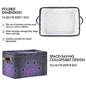 Kigai Collapsible Storage Basket with Handles, Mandala Pattern Canvas Fabric Storage Bins Toys Clothes Organizer for Bedroom, Nursery, Shelves, Closets (1PACK)